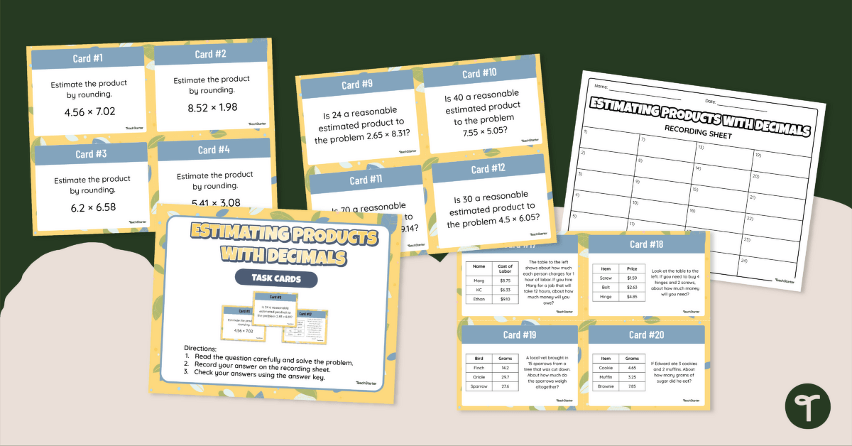 Estimating Products With Decimals Task Cards Teach Starter