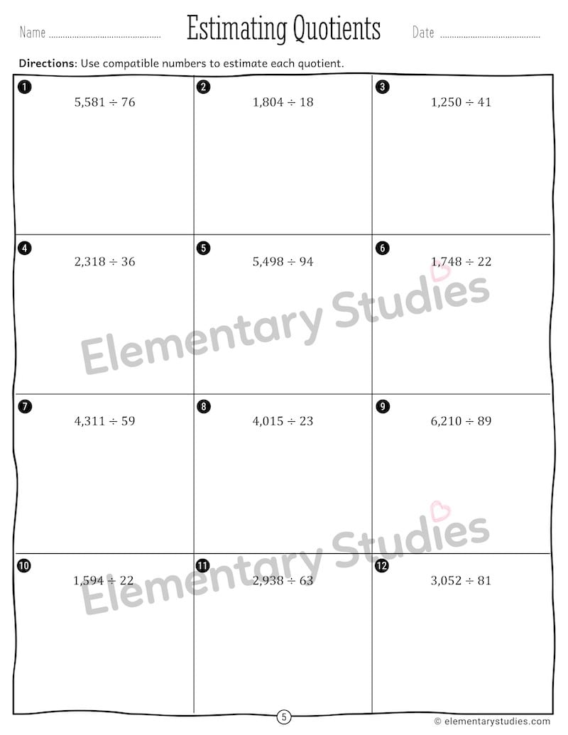 Estimating Quotients With Compatible Numbers 2 Digit Divisor