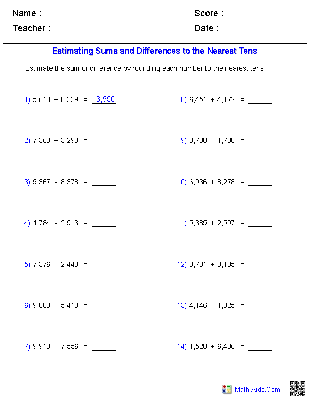 Free Estimating Sums And Differences Of Fractions Worksheet Download
