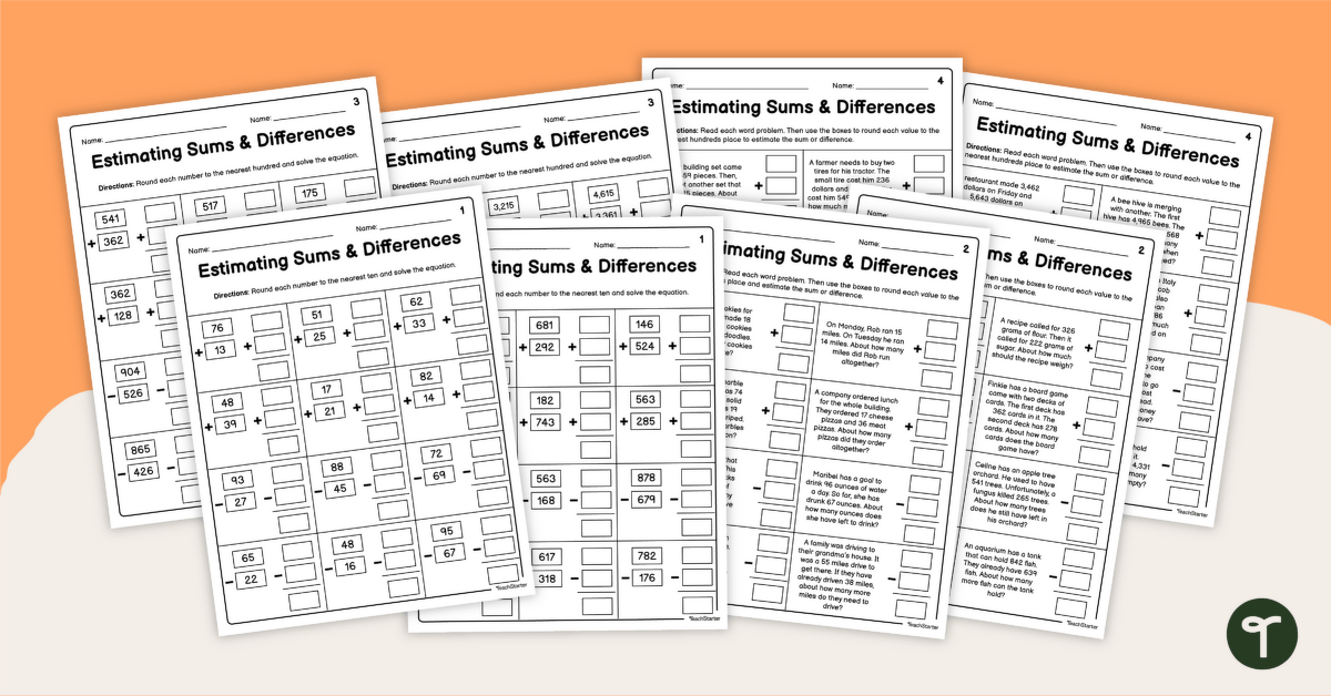 Estimation Worksheets Addition And Subtraction Teach Starter