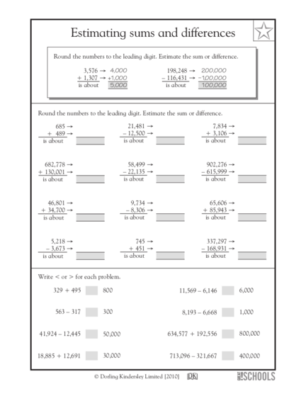 Estimate Sums and Differences - Worksheets Library