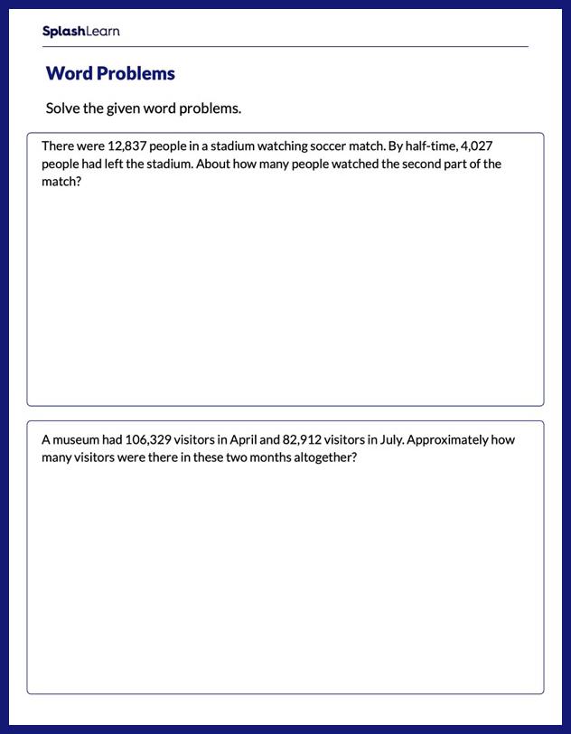 Word Problems on Estimating Sum or Difference - Math Worksheets ...