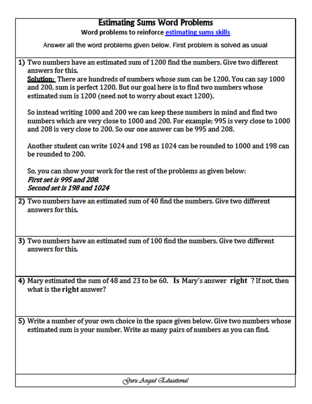 3RD GRADE MATH - ESTIMATING SUMS MULTIPLE CHOICE WORKSHEETS — Steemit ...