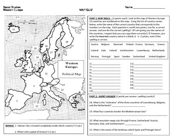 Western Europe Map Quiz by Kristy Gross | TPT - Worksheets Library