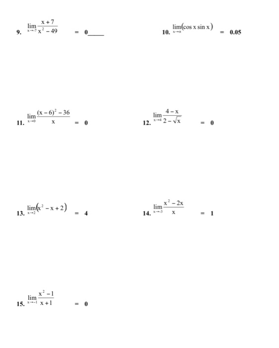 Worksheet L 1 3 Finding Limits Analytically Common
