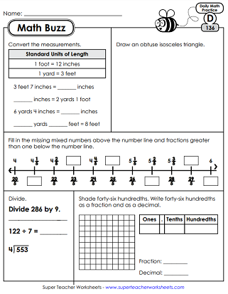 Daily Math Review Worksheets - Level D (4th Grade) - Worksheets Library