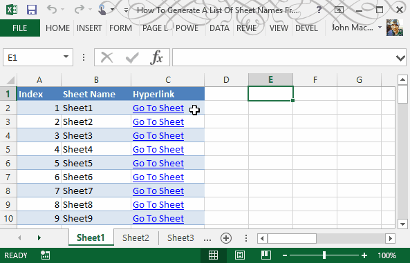 How To Generate A List Of Sheet Names From A Workbook Without VBA ... - Worksheets Library