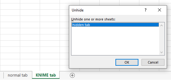 Excel Writer Unhides Hidden Tab - KNIME Analytics Platform - KNIME ... - Worksheets Library