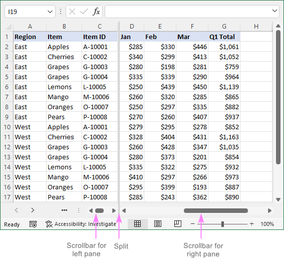 How to split screen in Excel vertically and horizontally - Worksheets Library