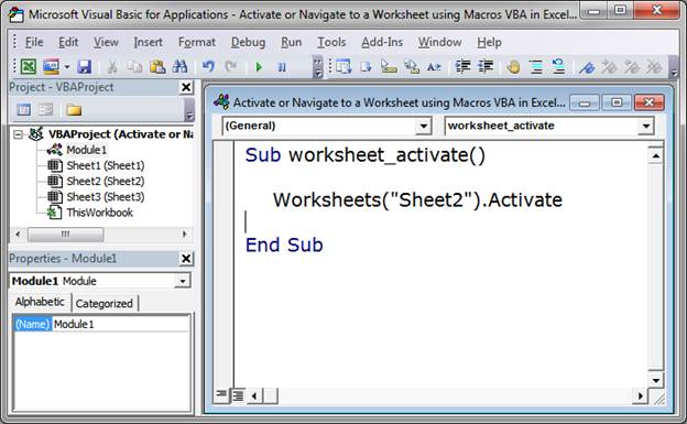 Activate or Navigate to a Worksheet using Macros VBA in Excel ... - Worksheets Library