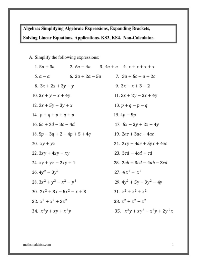 Simplifying Expressions Expanding Brackets And Simplifying