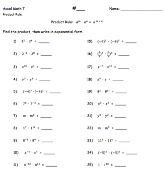 Exponents - Product Rule Worksheet - Worksheets Library