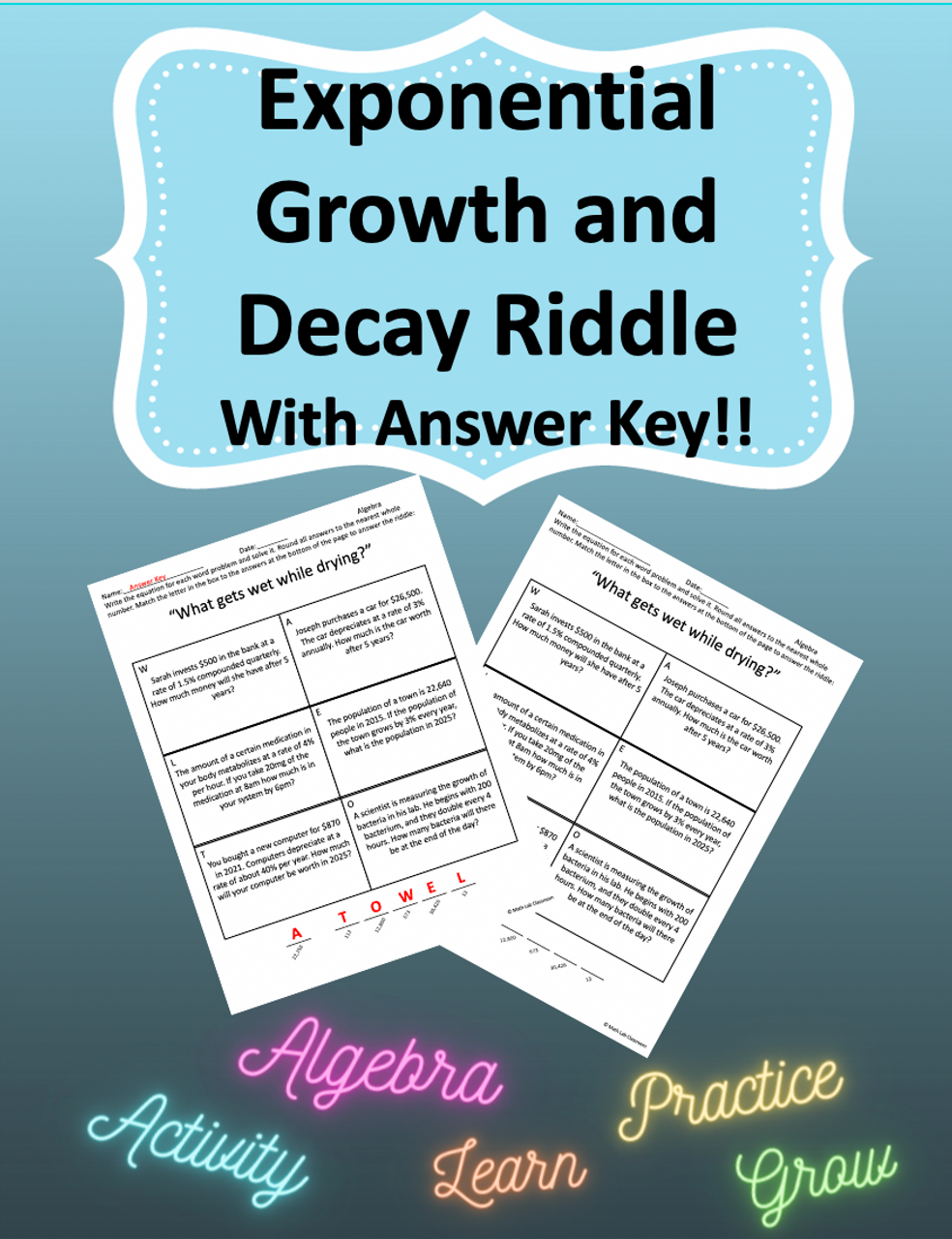 Exponential Growth and Decay Word Problems Riddle - Worksheets Library
