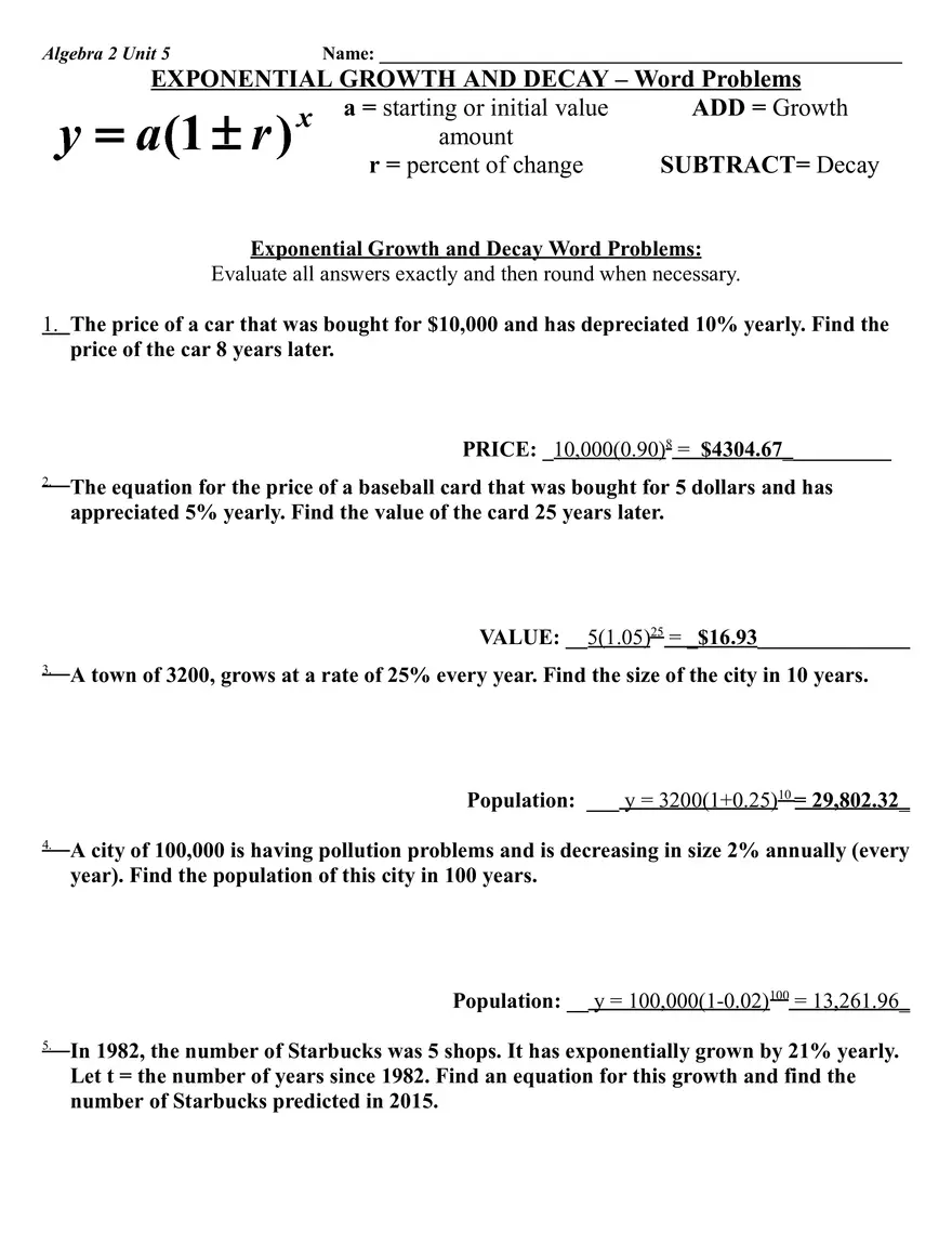 Exponential Growth and Decay - Edubirdie - Worksheets Library