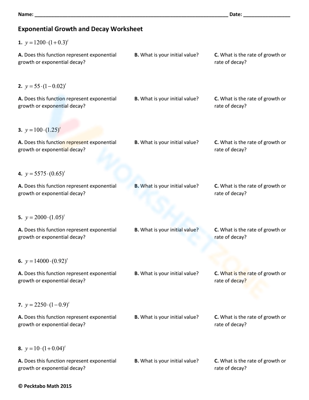 Free exponential growth and decay word problems worksheet pdf, Download ...
