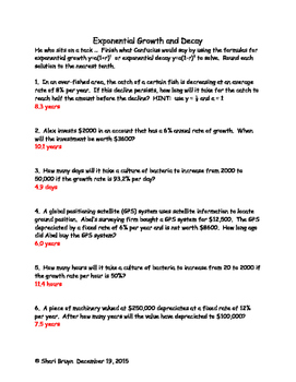 Exponential Growth and Decay Worksheet Answer Key