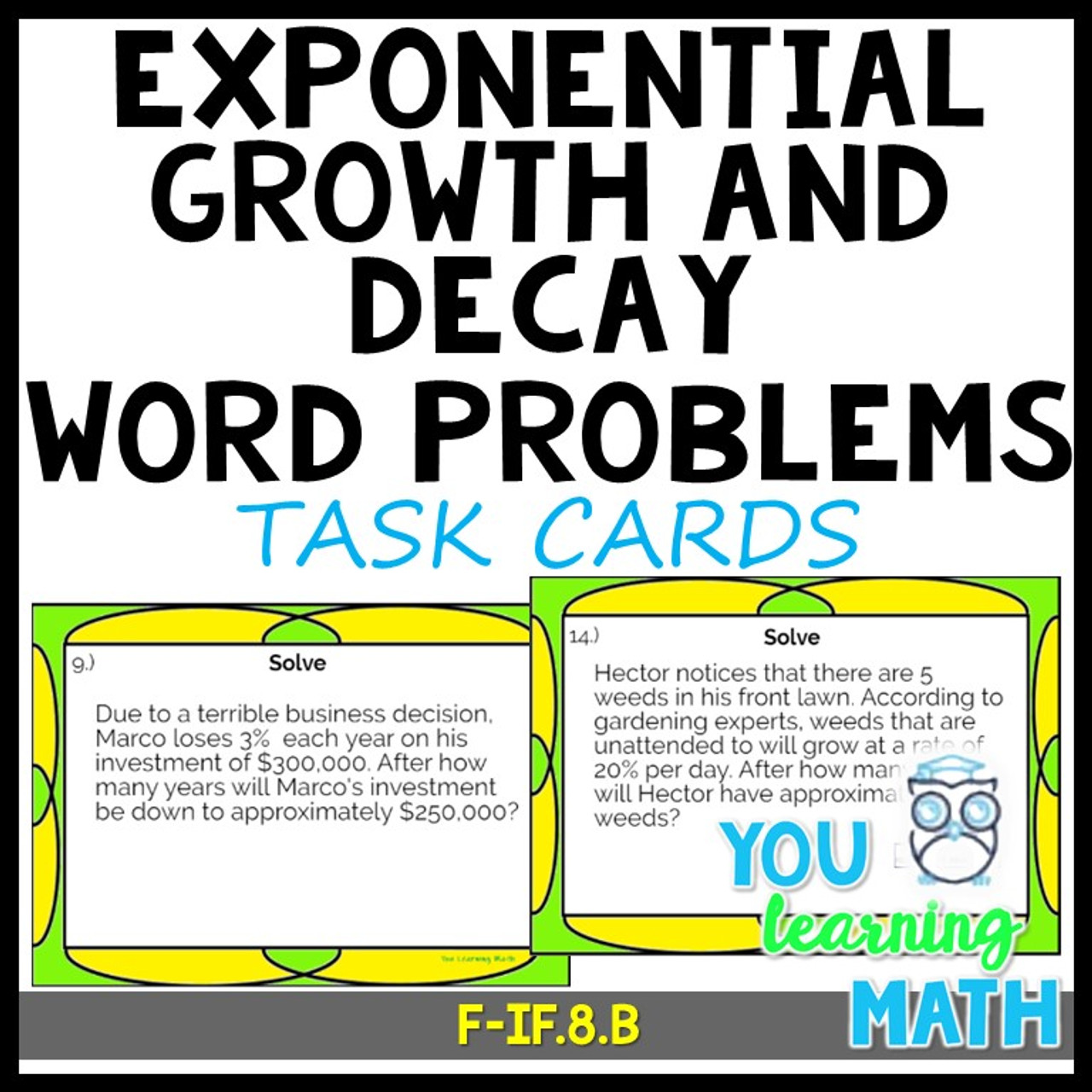 Exponential Growth and Decay Task Cards: 16 Word Problems - Worksheets ...