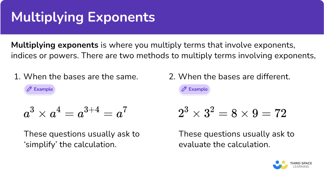Multiplying Exponents - Math Steps, Examples & Questions - Worksheets ...