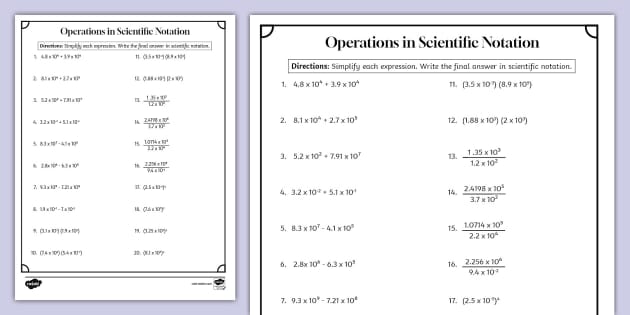 Free exponents and scientific notation review worksheet, Download Free ...
