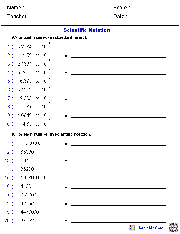 Free exponents and scientific notation review worksheet, Download Free ...