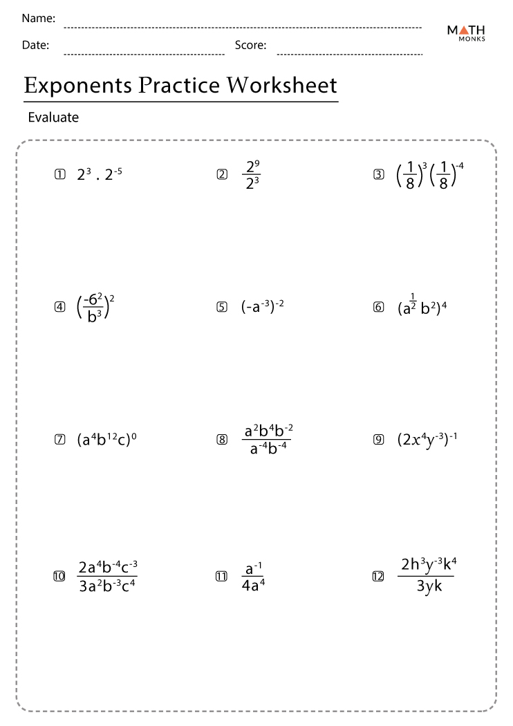 Exponents Worksheets With Answer Key Worksheets Library