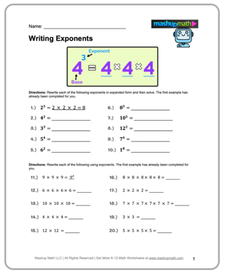 Free exponents worksheet 6th grade pdf, Download Free exponents ...
