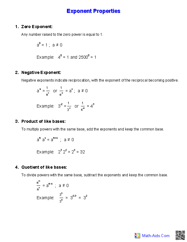 Algebra 1 Worksheets | Exponents Worksheets - Worksheets Library