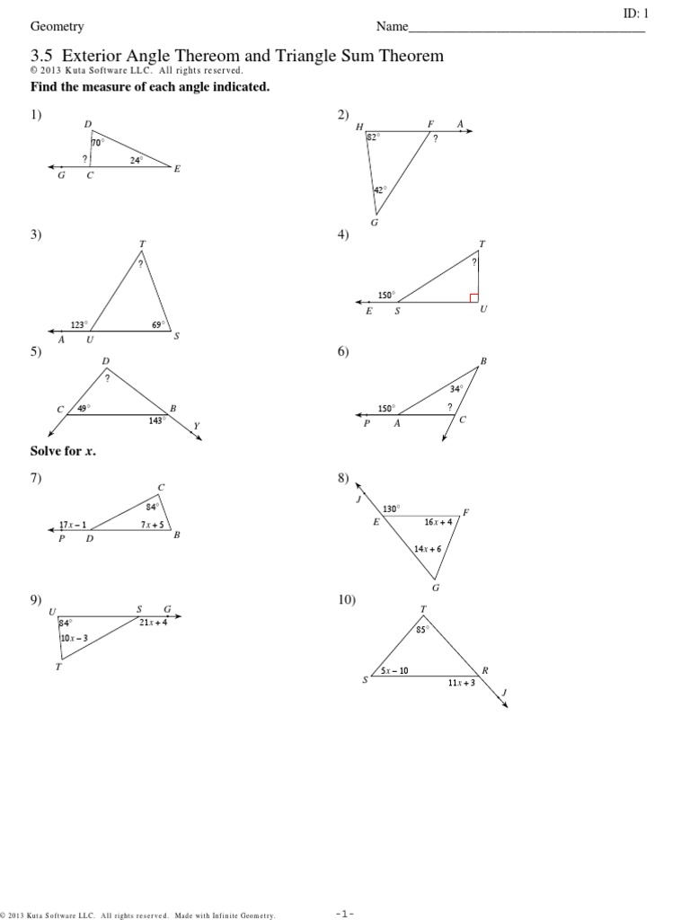 Ext Angle THM Practice Triangle Sum Practice PDF | PDF | Geometric ... - Worksheets Library