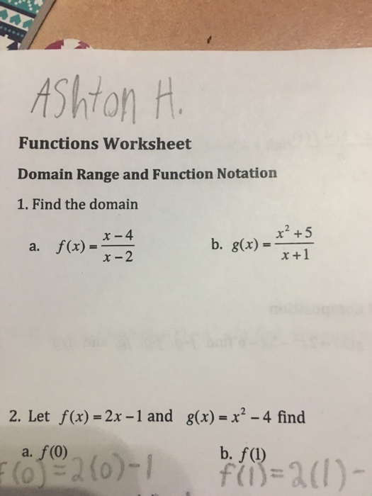 Solved Ashton H. Functions Worksheet Domain Range and | Chegg.com - Worksheets Library