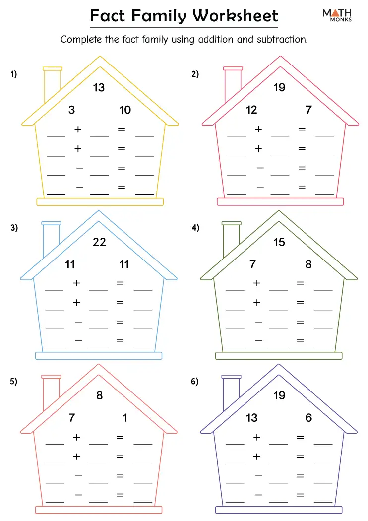 First Grade Fact Family Worksheets - Math Monks - Worksheets Library