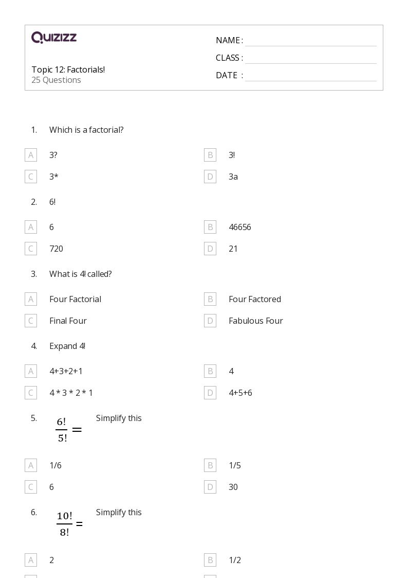 Solved Factorials Worksheet Assignment Simplify No 1828