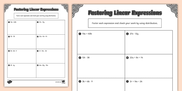 Seventh Grade Factoring Linear Expressions Teacher Made Worksheets