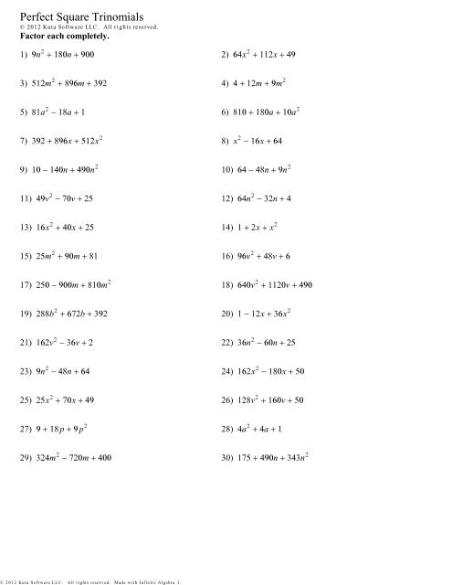 Perfect Square Trinomialspdf Rhhs Math Worksheets Library