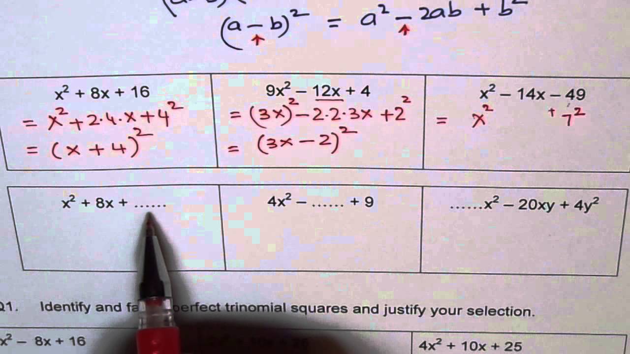 Perfect Square Trinomialspdf Rhhs Math Worksheets Library