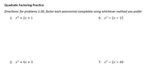 Quadratic Factoring Practice 50 Problems With Full Solutions Worksheets Library