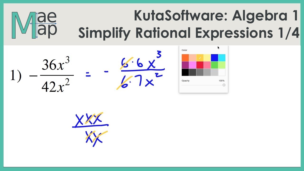 Kutasoftware Algebra 1 Simplifying Rational Expressions Part 1