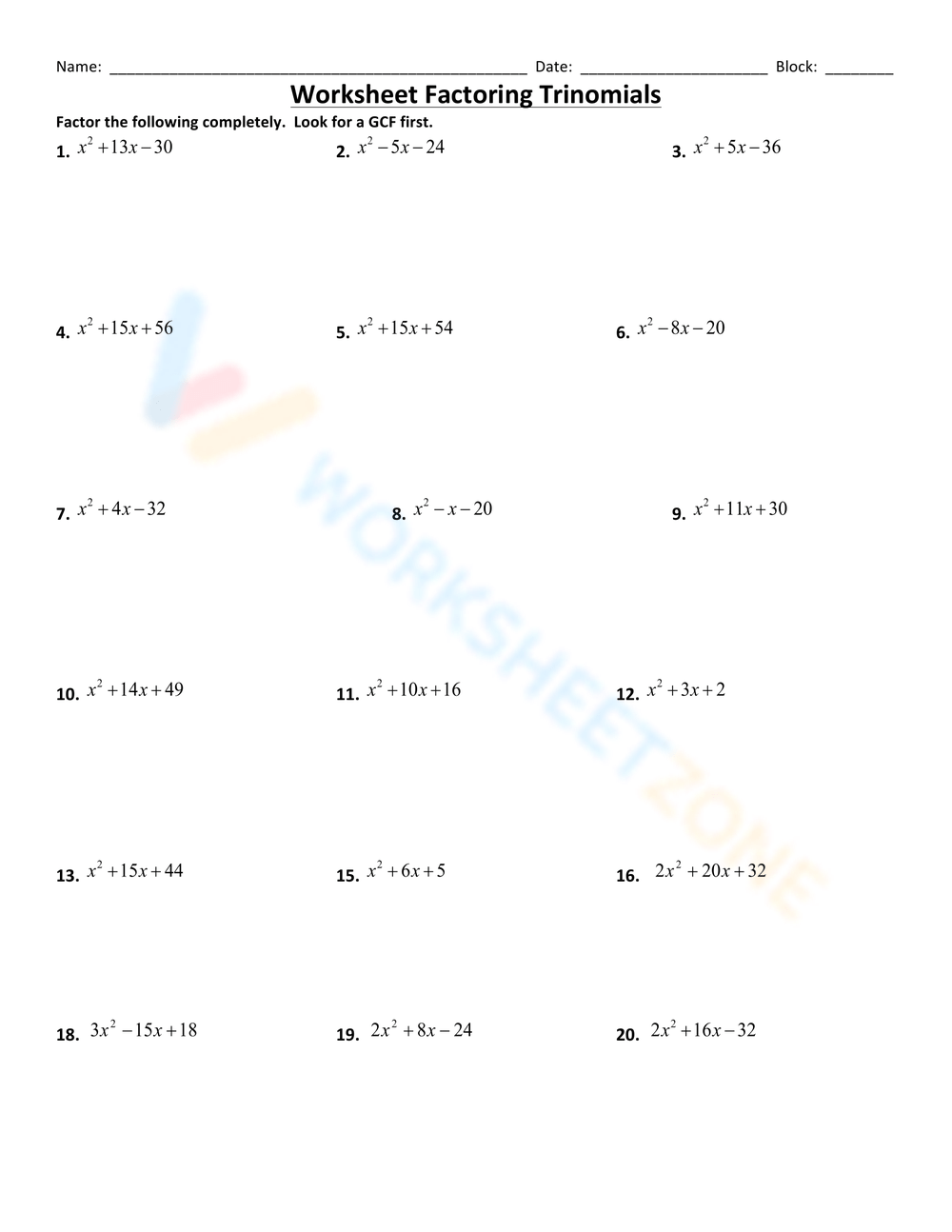 Free Factoring Trinomial Worksheet Download Free Factoring Trinomial Free Factoring Trinomial Worksheet Download Free Factoring Trinomial