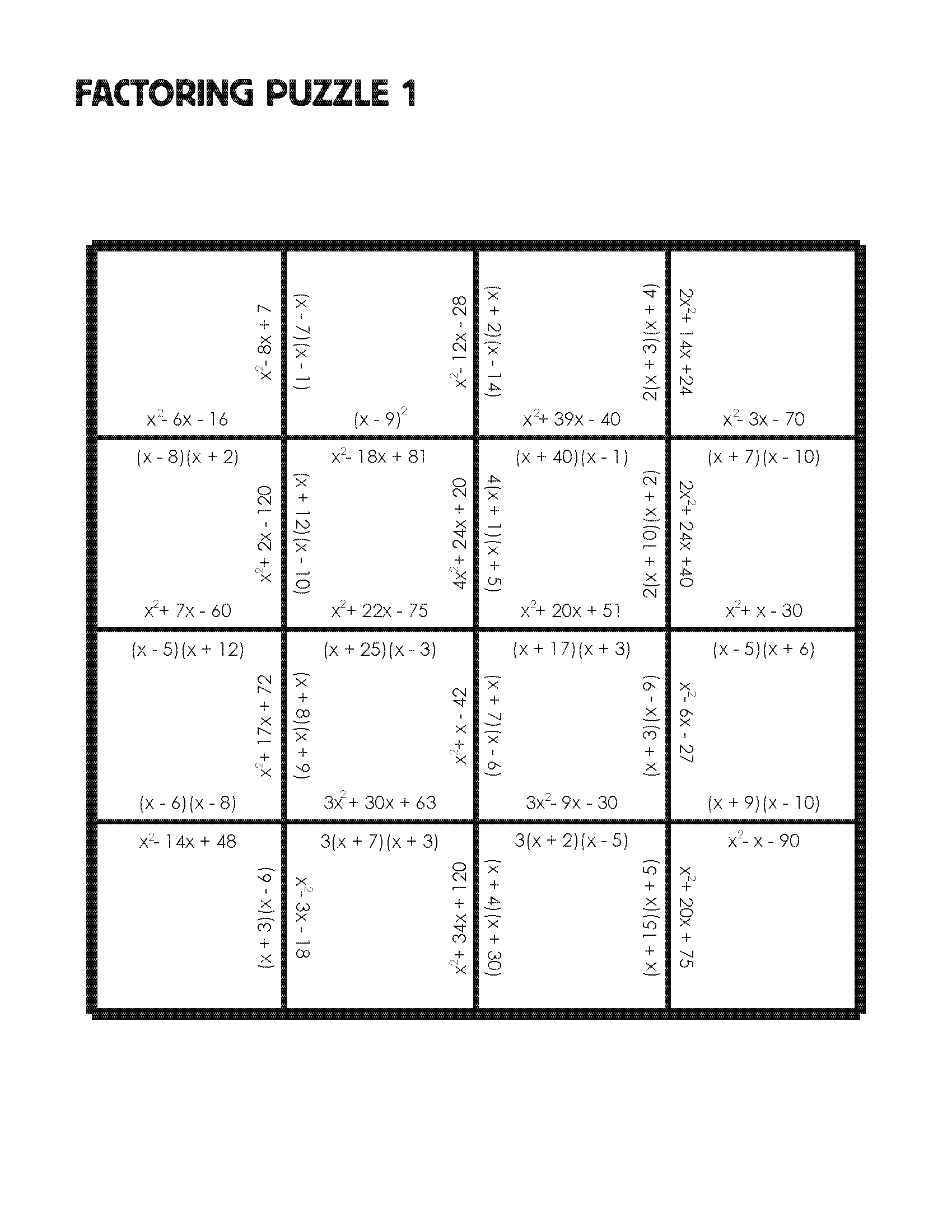 Factoring Puzzle – Practice Version | mrmillermath - Worksheets Library