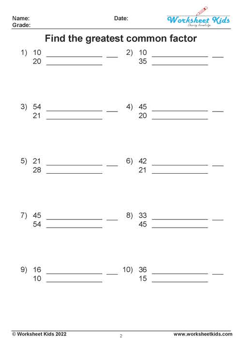 Find The Greatest Common Factor Worksheets Free Printable PDF Find The Greatest Common Factor Worksheets Free Printable PDF