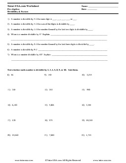 Divisibility, Factors, Multiples and Prime numbers worksheet ...