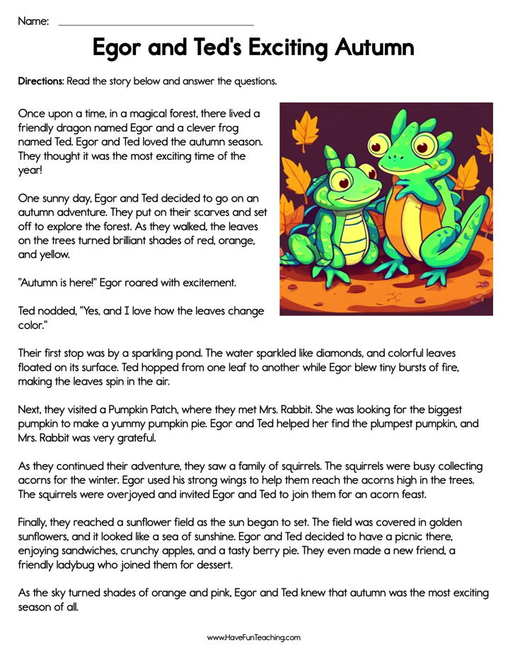 Autumn Reading Comprehension Worksheet PDF | PDF - Worksheets Library