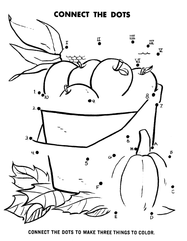 Dot-to-Dot Coloring Activity Pages | Kids Apples, Corn, Pumpkin ...