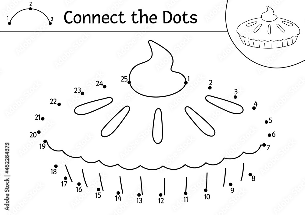 Vector dot-to-dot and color activity with pumpkin pie ... - Worksheets ...