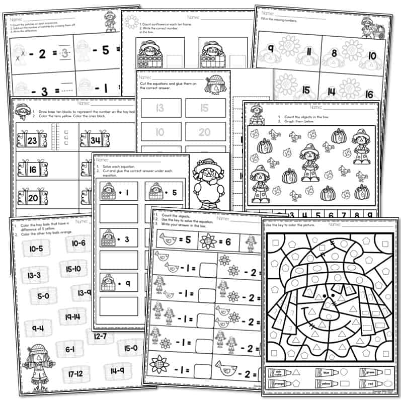 Fall Math Worksheets - Scarecrow Activities for Kindergarten and ...