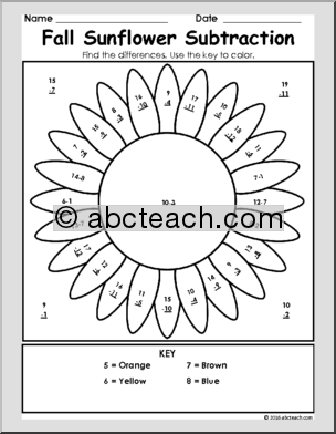 Color by Number - Fall Themed Math - Subtraction Coloring Pages ...