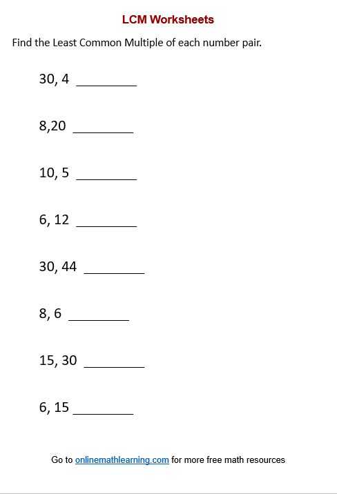 Free Finding Least Common Multiple Worksheet Download Free Finding