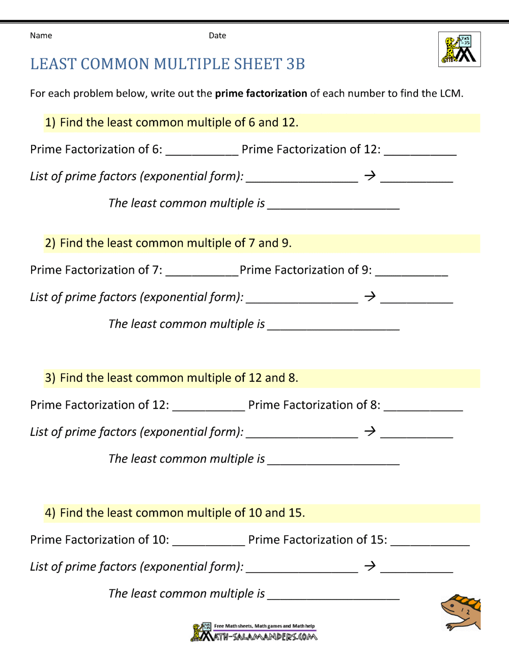 Least Common Multiple Worksheets Page Worksheets Library