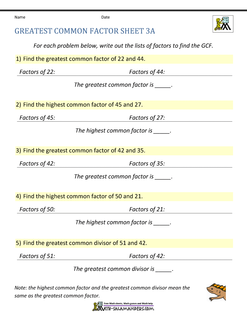 Finding Greatest Common Factor Worksheet Download - Worksheets Library
