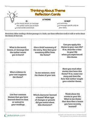 Thinking About Themes: Reflection Cards | Worksheet | Education.com ...