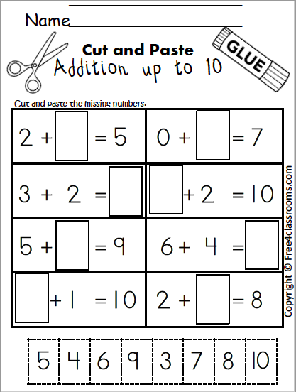 Free Cut and Paste Addition Worksheet - Missing Addends - Free ...
